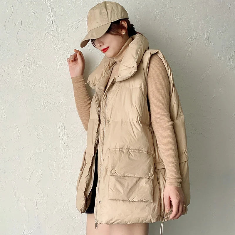 Cozy Beige Puffer Vest With Matching Cap on Luulla