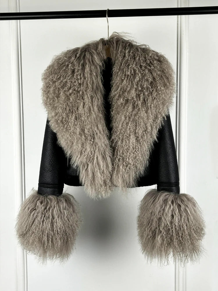 Luxe Faux Fur Trimmed Leather Jacket Cozy on Luulla