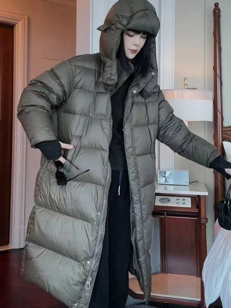 Mens Long Winter Puffer Jacket With Hood on Luulla