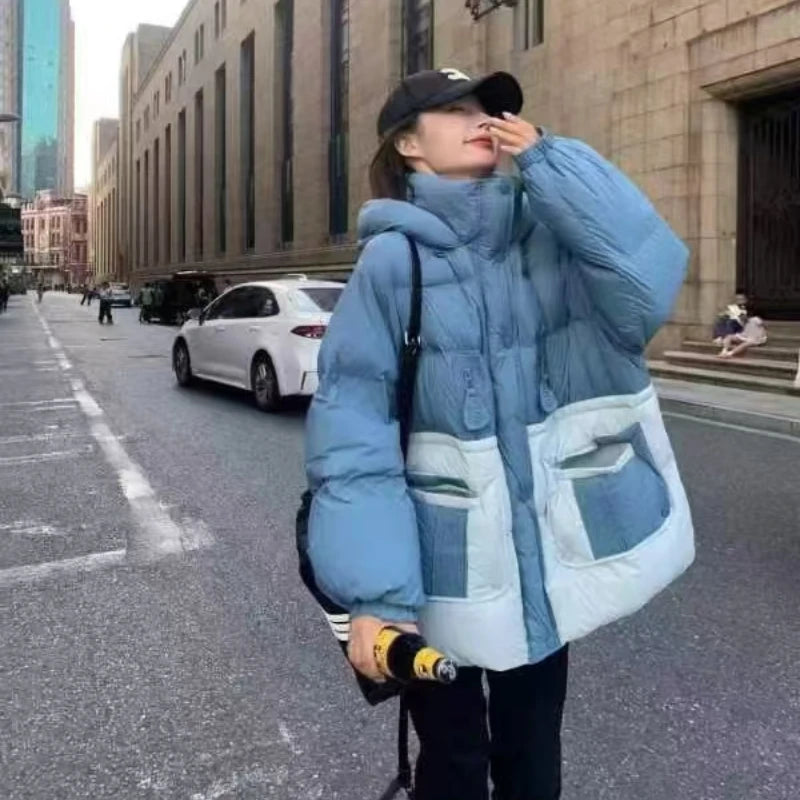 Cozy Oversized Blue Two-tone Puffer Jacket on Luulla