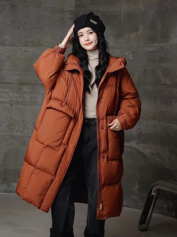 Warm Oversized Orange Puffer Coat For Women on Luulla