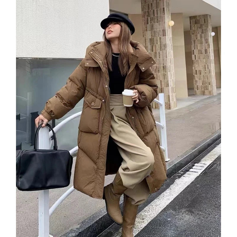 Womens Long Winter Padded Coat With Hood on Luulla