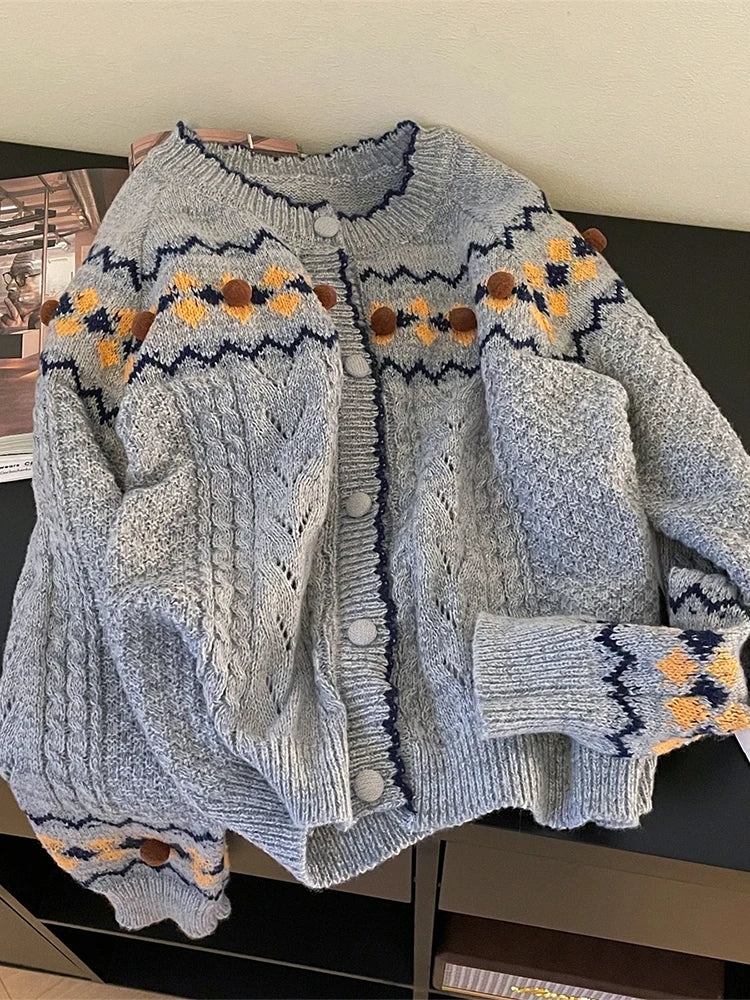 Cozy Knit Cardigan With Colorful Floral Patterns on Luulla