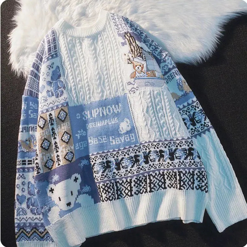 Vintage Patchwork Knitted Sweater With Unique Patterns on Luulla