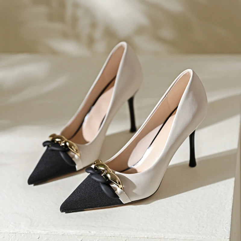 Stylish Two-tone High Heel Pumps With Chains on Luulla