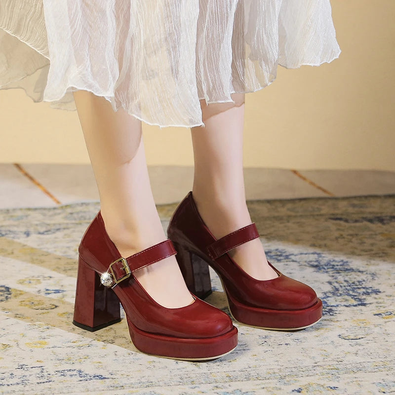 Vintage Red Chunky Heel Mary Jane Shoes on Luulla