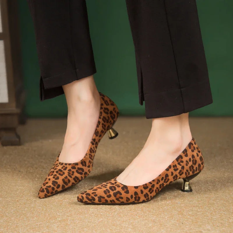 Leopard Print Low Heels With Metal Tips on Luulla