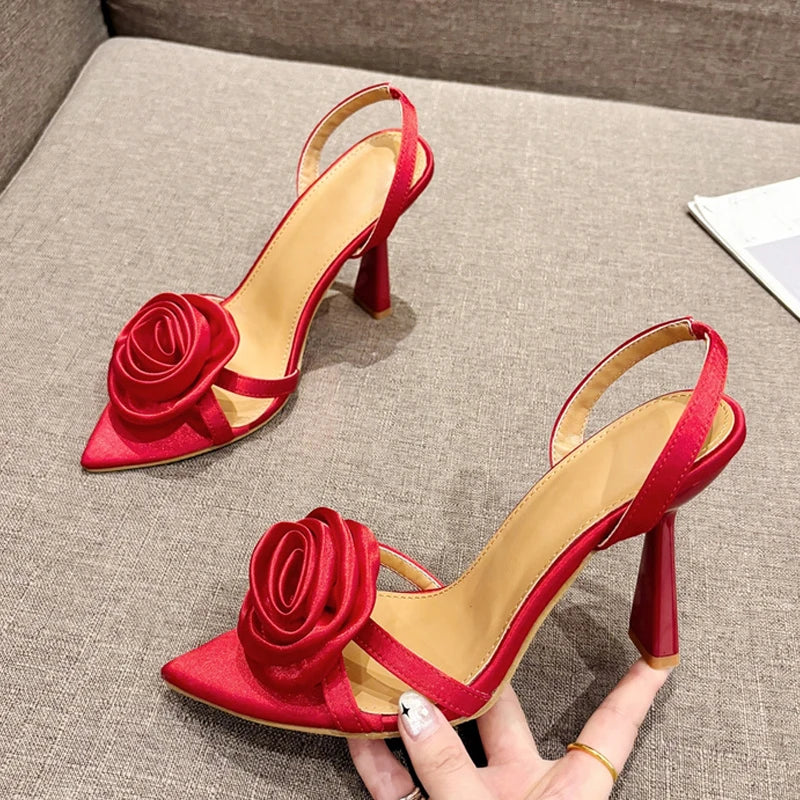 Red Rose High Heel Sandals With Strap on Luulla