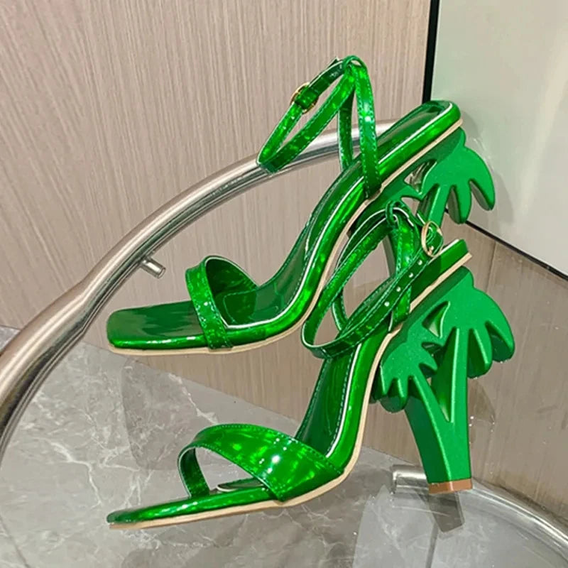 Green Sandals With Unique Palm Tree Heels on Luulla