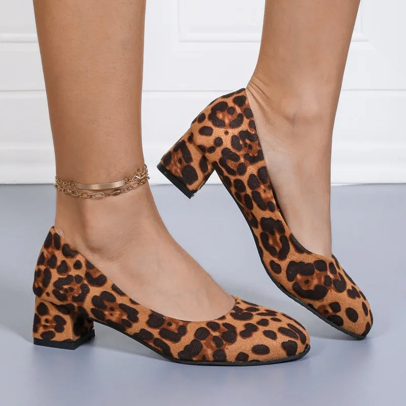 Leopard Print Block Heel Comfortable Slip-on Flats on Luulla